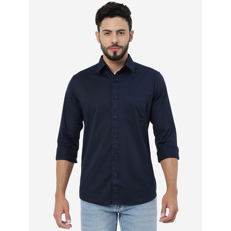 Buy JadeBlue Men Navy Blue Cotton Slim Fit Solid Semi Casual Shirt Online
