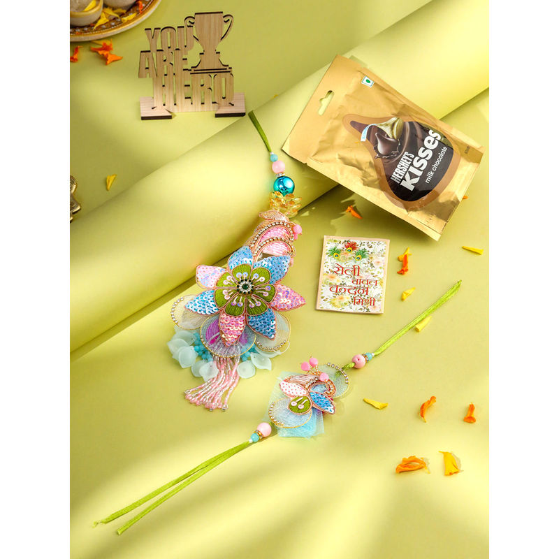 Buy NVR Blue Thread Rakhi with Lumba and Chocolate, Mdf Stand (Set of 3 ...