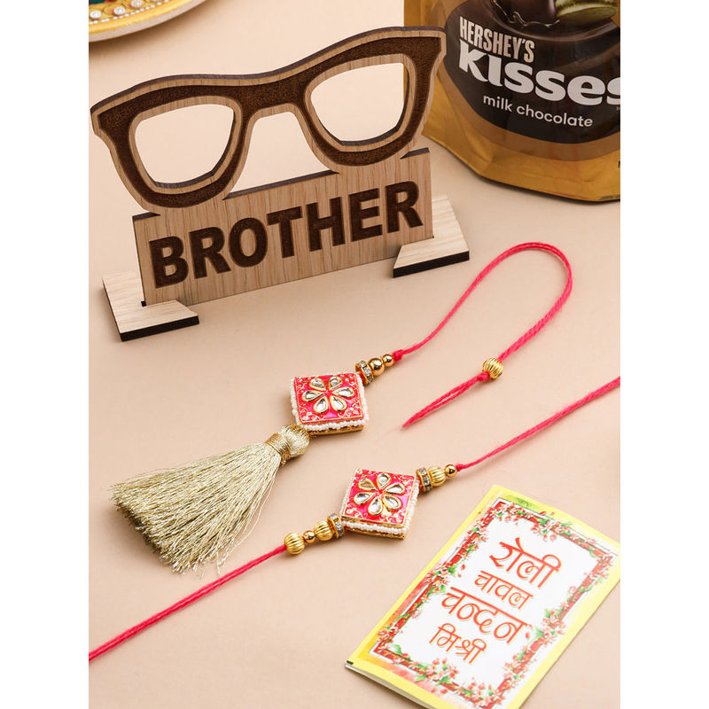 Buy NVR Pink Thread Rakhi with Lumba and Chocolate, Mdf Stand (Set of 3 ...