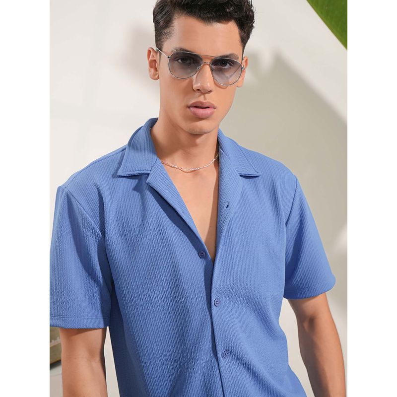 Buy LOCOMOTIVE Men Blue Polyester Blend Collar Neck Shirt Online