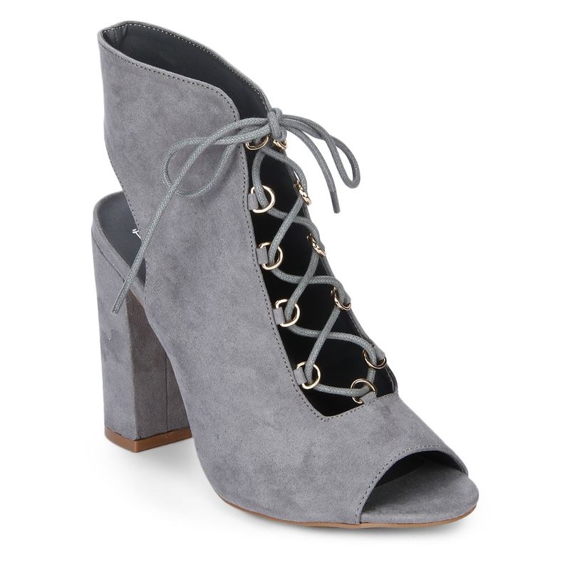 Buy Truffle Collection Grey Peep Toe Lace Block Heels Online