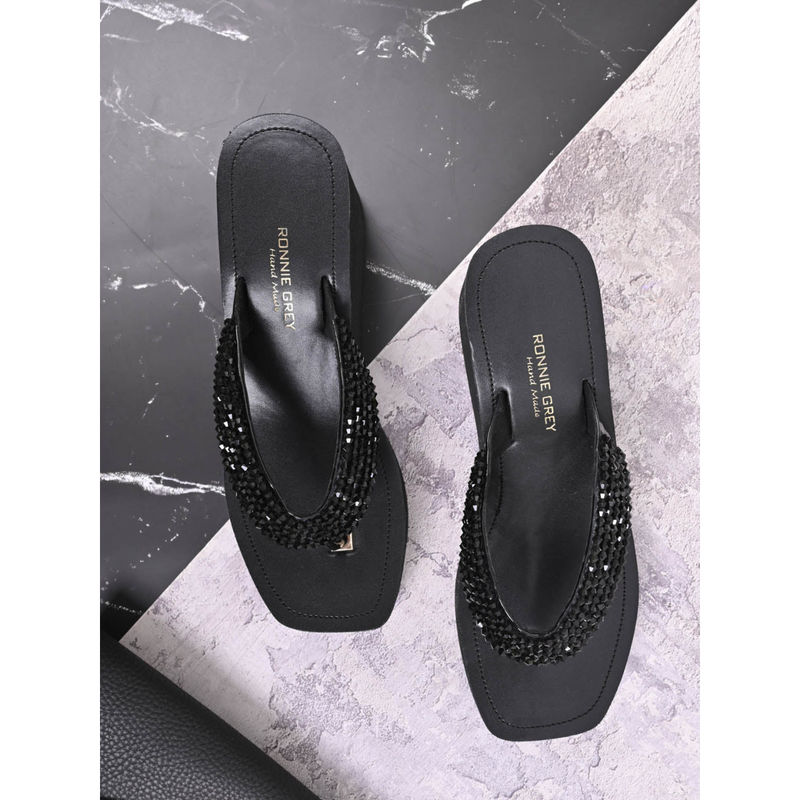Buy Ronnie Grey Women Black Embellished Wedges Online