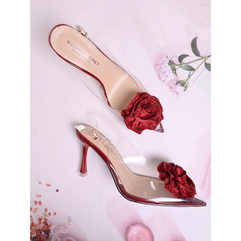Buy Ronnie Grey Women Red Embellished Sandal Heels Online