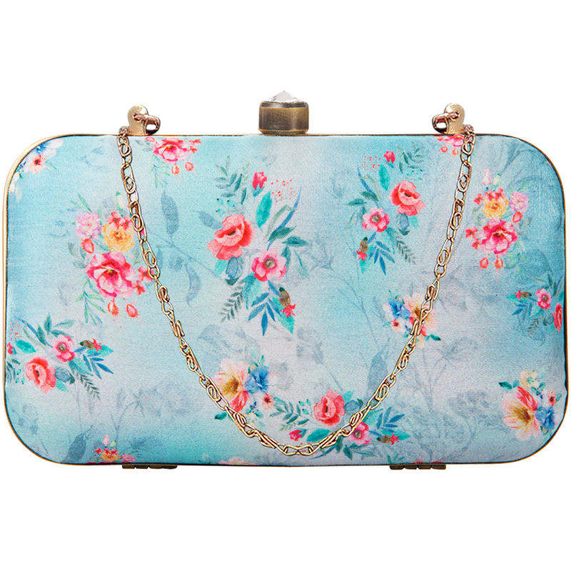 Buy Parizaat By Shadab Khan Turquoise Blue Handmade Printed Clutch Online