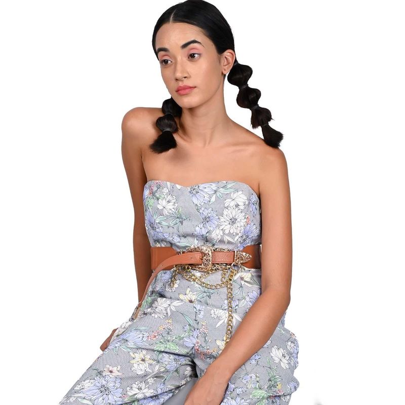 Buy Odette Tan Belt Adorned With A Golden Chain Online