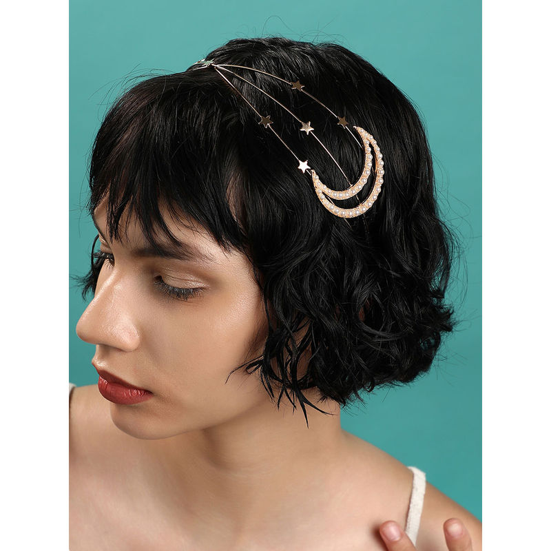 Buy SOHI Pearls Moon and Stars Gold Color Hair Band Online