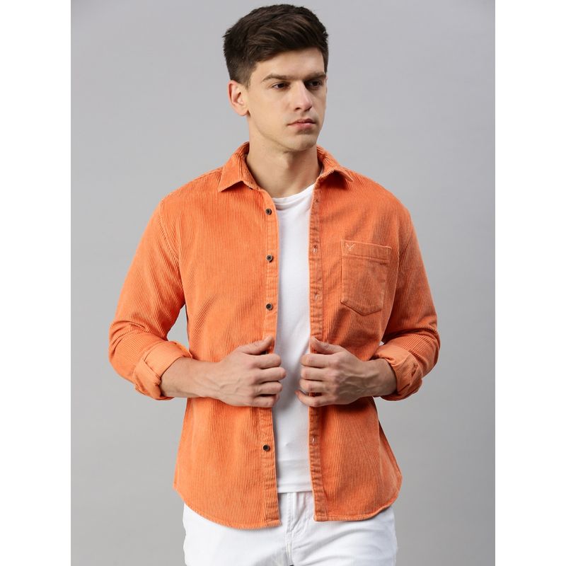 Buy SHOWOFF Men Collar Neck Long Sleeves Solid Orange Shacket Online
