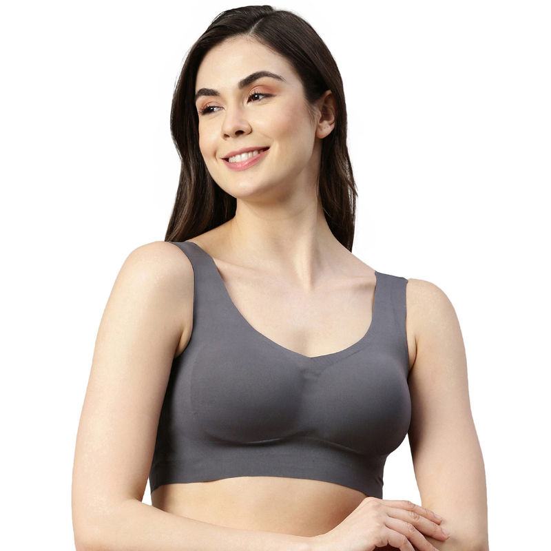 Buy Enamor Womens-f070 Padded Wirefree Full Coverage Ultra Smooth Freedom Pop On Bra-ink Grey ...