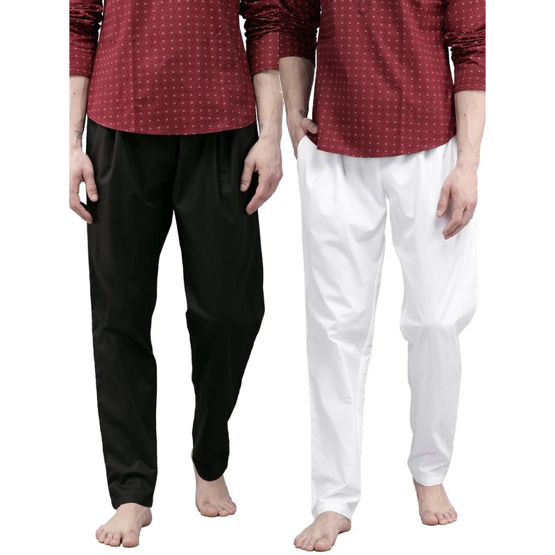 Buy See Designs Men White and Black Solid Pure Cotton Pyjama (Set of 2 ...