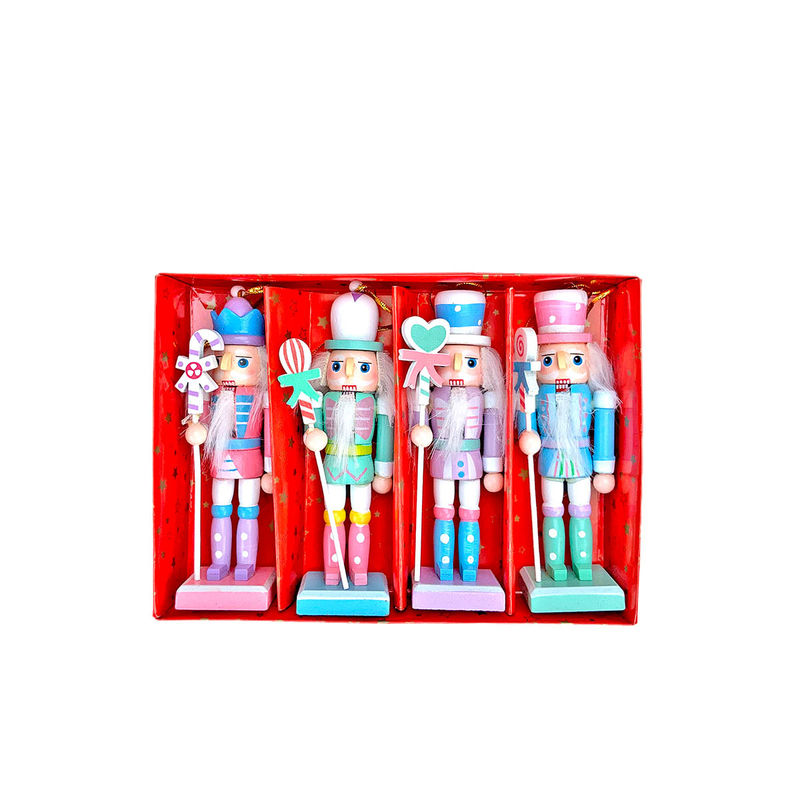 Buy Little Surprise Box Pastel Candy Theme,Set Of 4 Wooden Nutcrackers Christmas Tree Ornaments ...