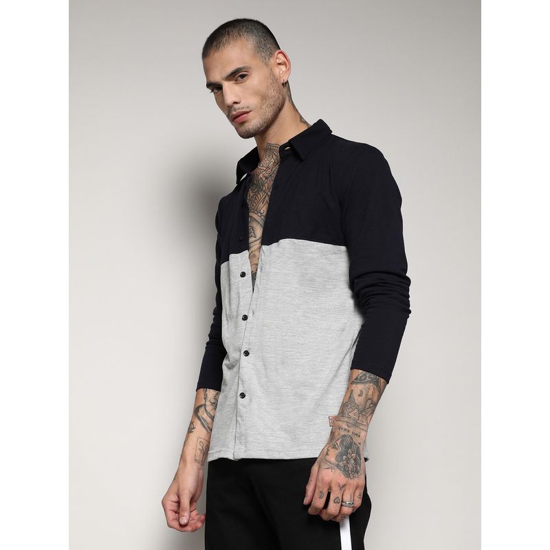 Buy Campus Sutra Men Navy Blue & Light Grey Contrast Panel Shirt Online