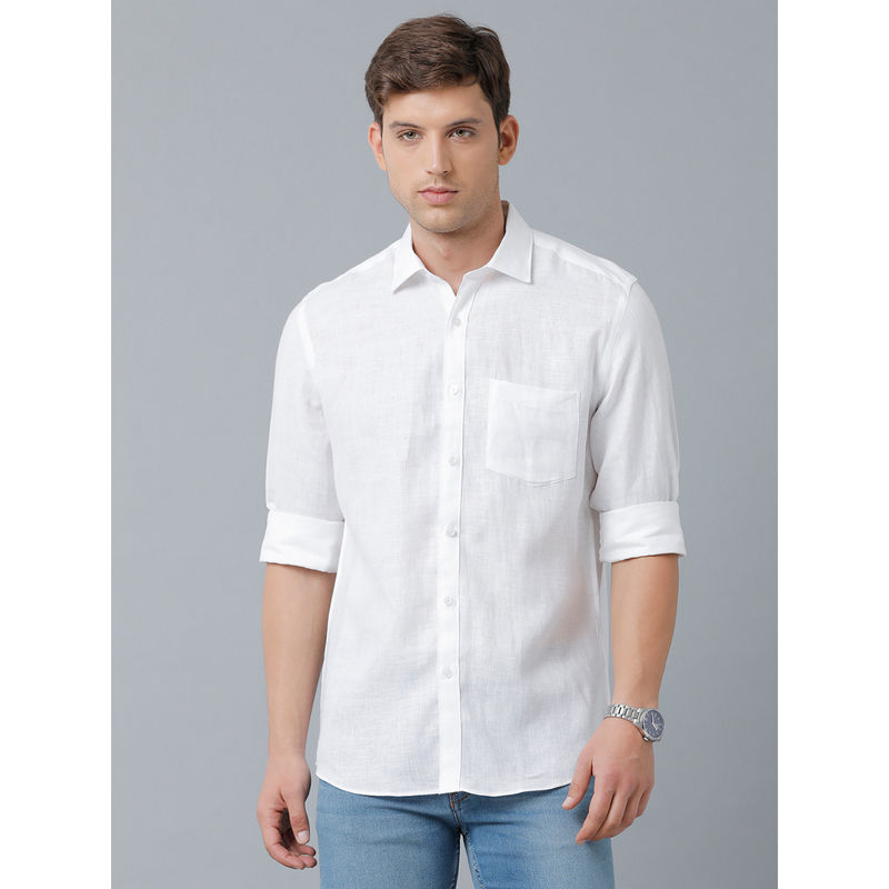 Buy Linen Club Men's Pure Linen White Solid Regular Fit Full Sleeve ...