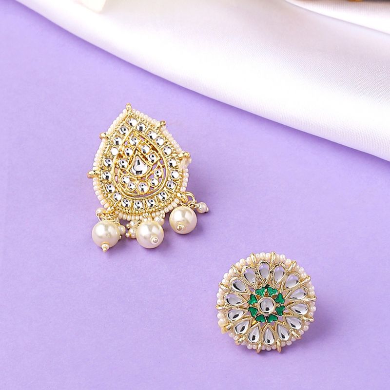 Buy Yellow Chimes Set of 2 White Kundan and Moti Studded Finger Ring Online