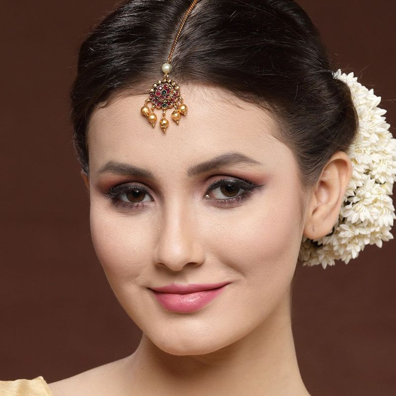 Buy PANASH Gold Plated Red Stones and Pearls Maang Tikka Online