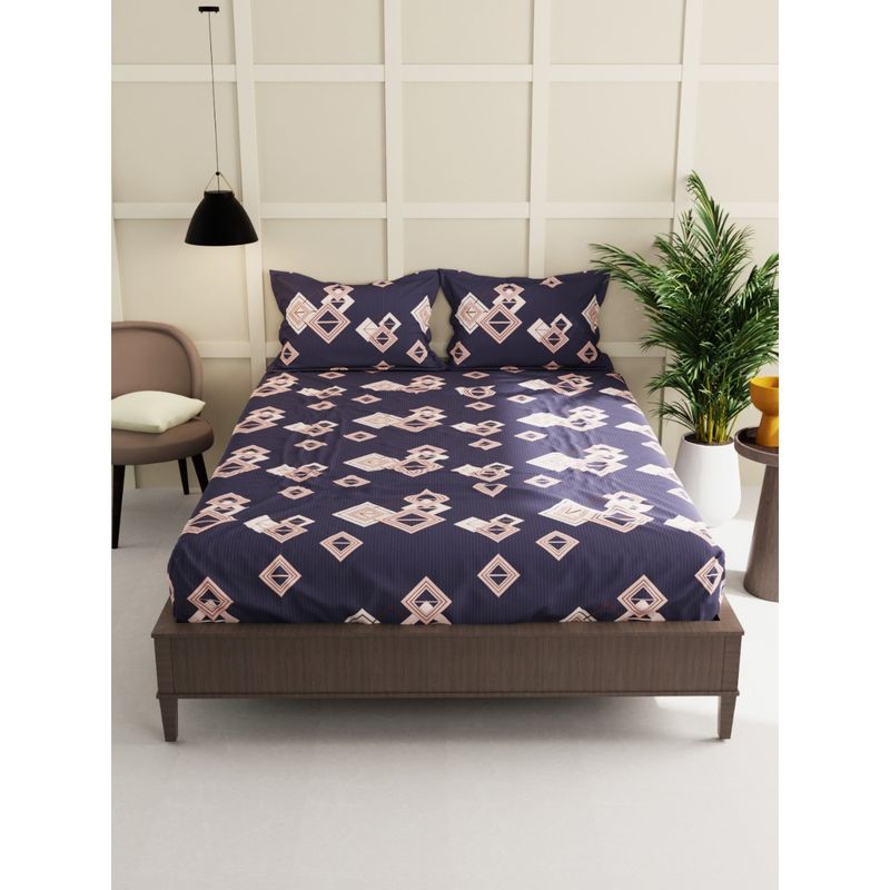 KOPA Micro Double Bedsheet with 2 Pillow Covers Geometric Slate Multi ...