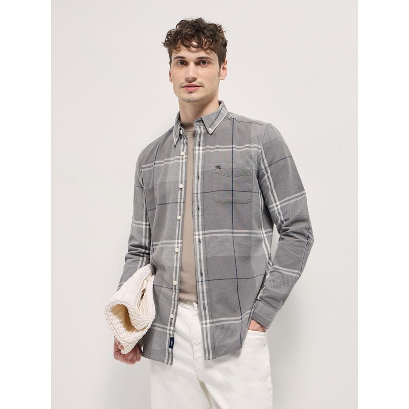 Buy THE BEAR HOUSE Mens Grey Cotton Checks Slim Fit Shacket Online