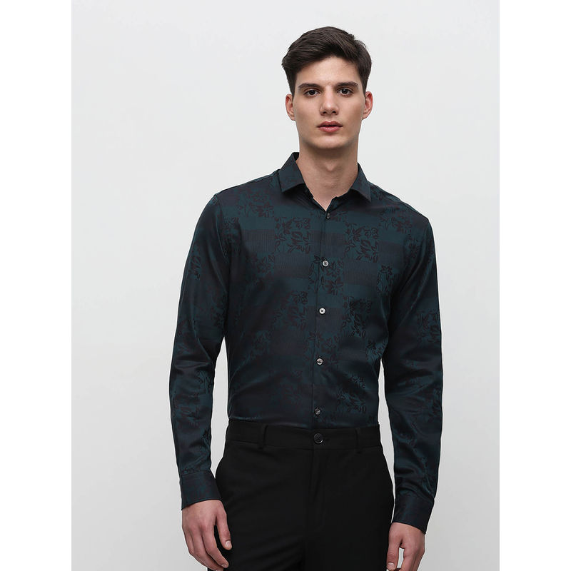 Buy Selected Dark Green Floral Print Cotton Shirt Online