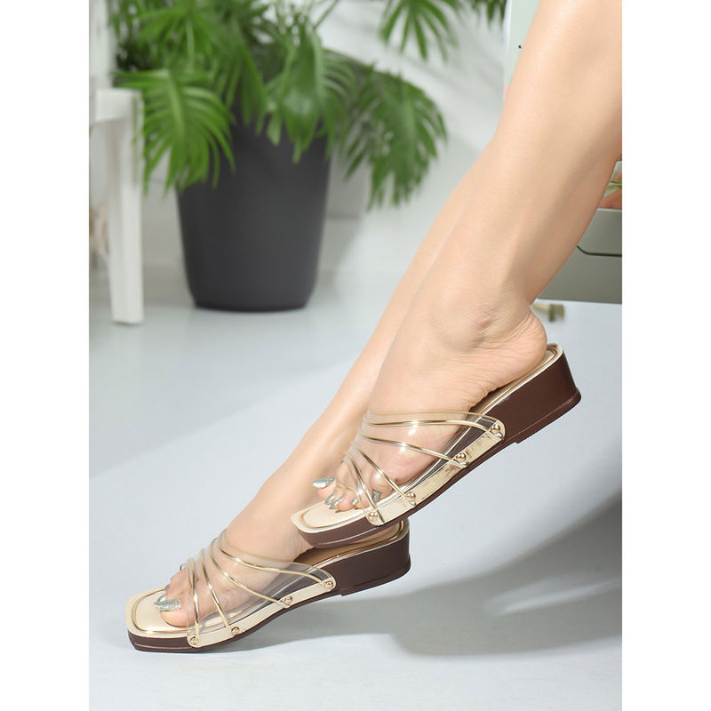 Buy Iconics Womens Fashionable Slip On Gold Color Sandals Online