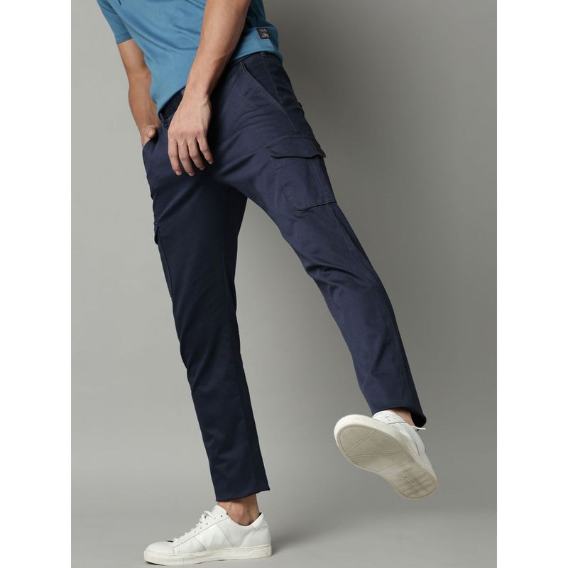 Buy RARE RABBIT Navy Solid Casual Trousers Online