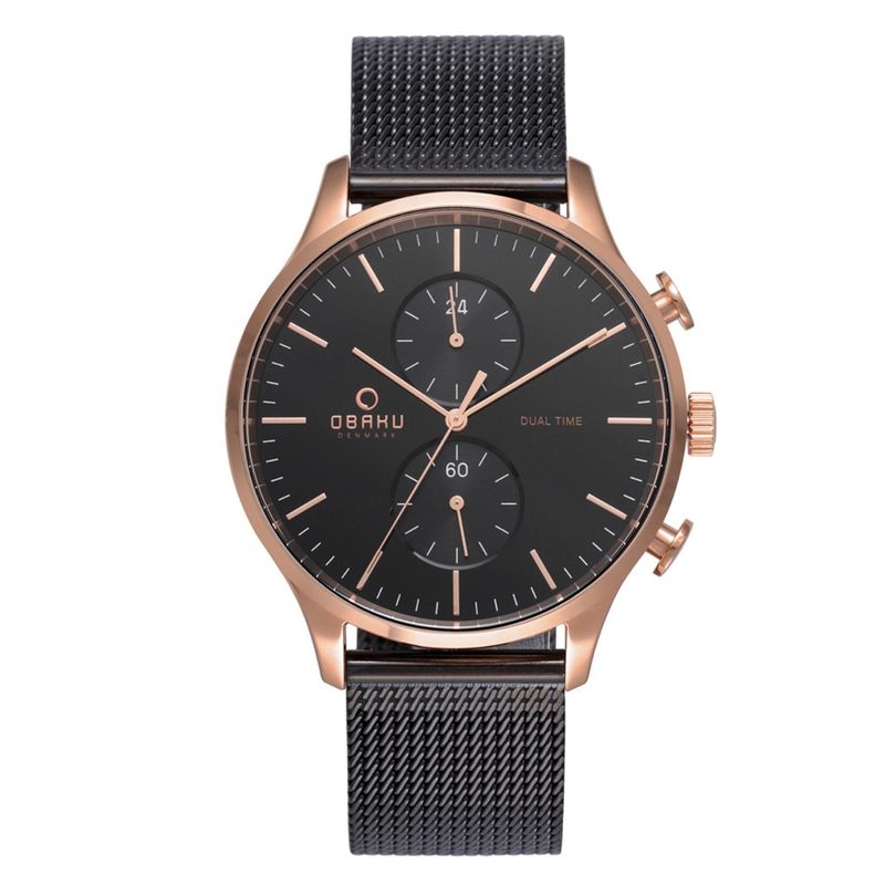 Obaku Gran Night Dual Time Black Round Dial Mens Watch - V196Guvbmb ...