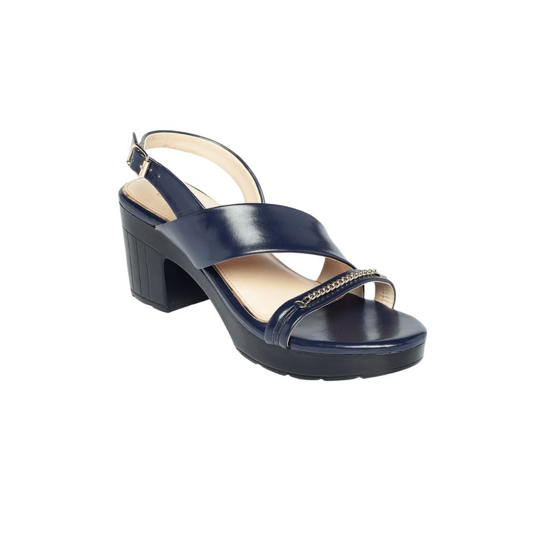 Buy Monrow Solid Or Plain Navy Blue Block Heels Online