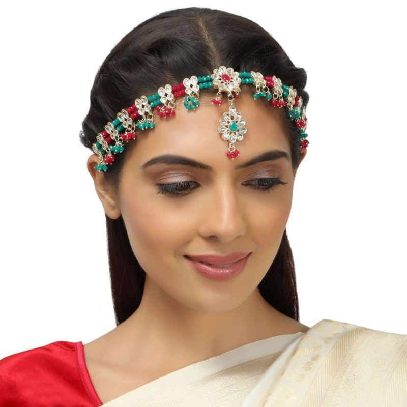 Accessher Traditional Gold Plated Bridal Mathapatti Headband: Buy ...