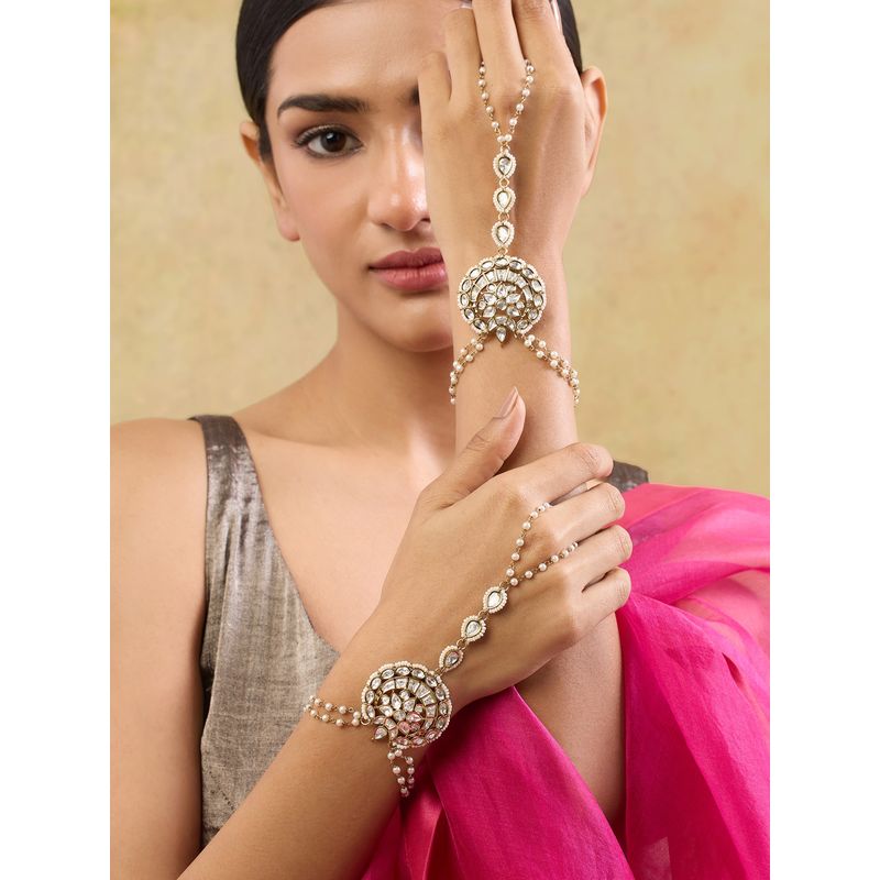 Buy Indinoor Nivara Kundan Haath Phool - White Online