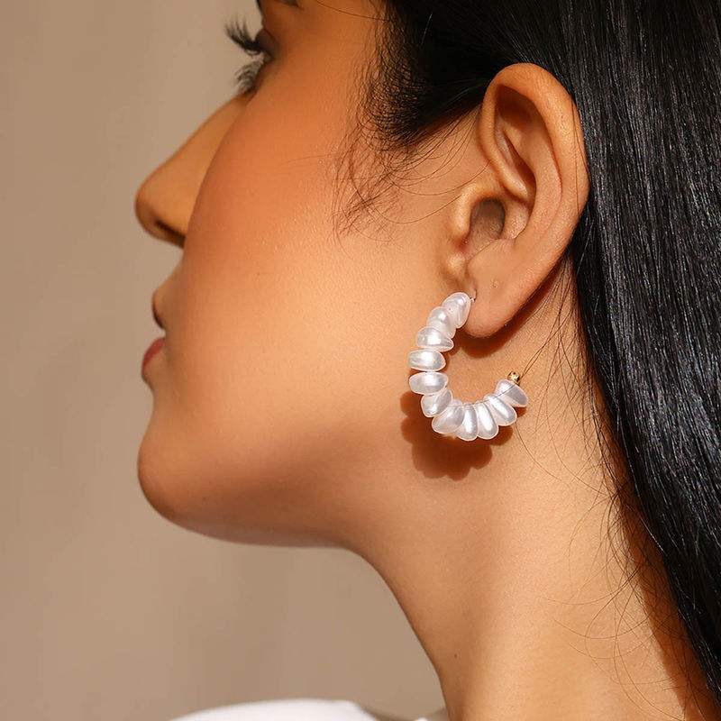 Buy PRITA Classic Pearl Beaded Mini Hoop Gold Plated Earrings Online