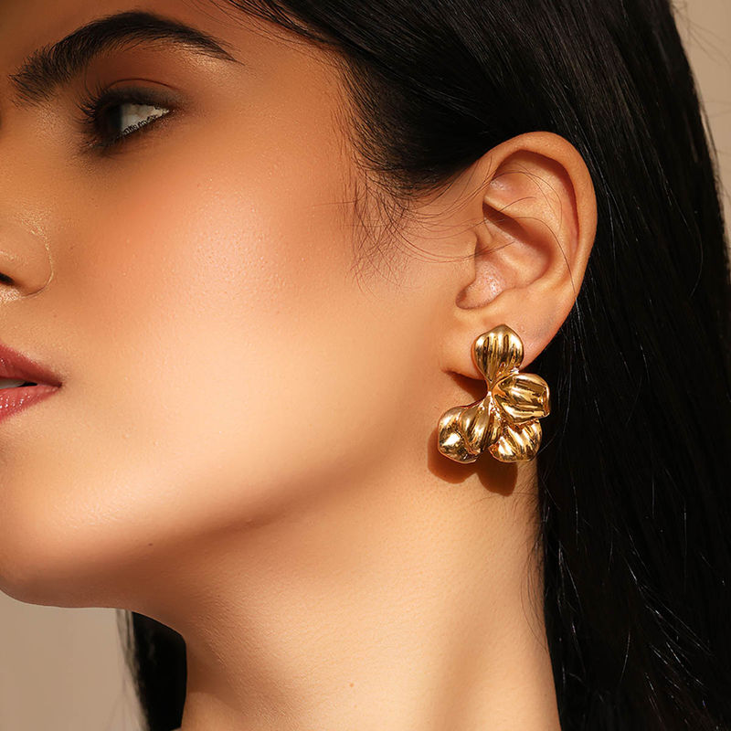 Buy PRITA Hammered Style Brilliance Elegance Floral Stud Earrings Online