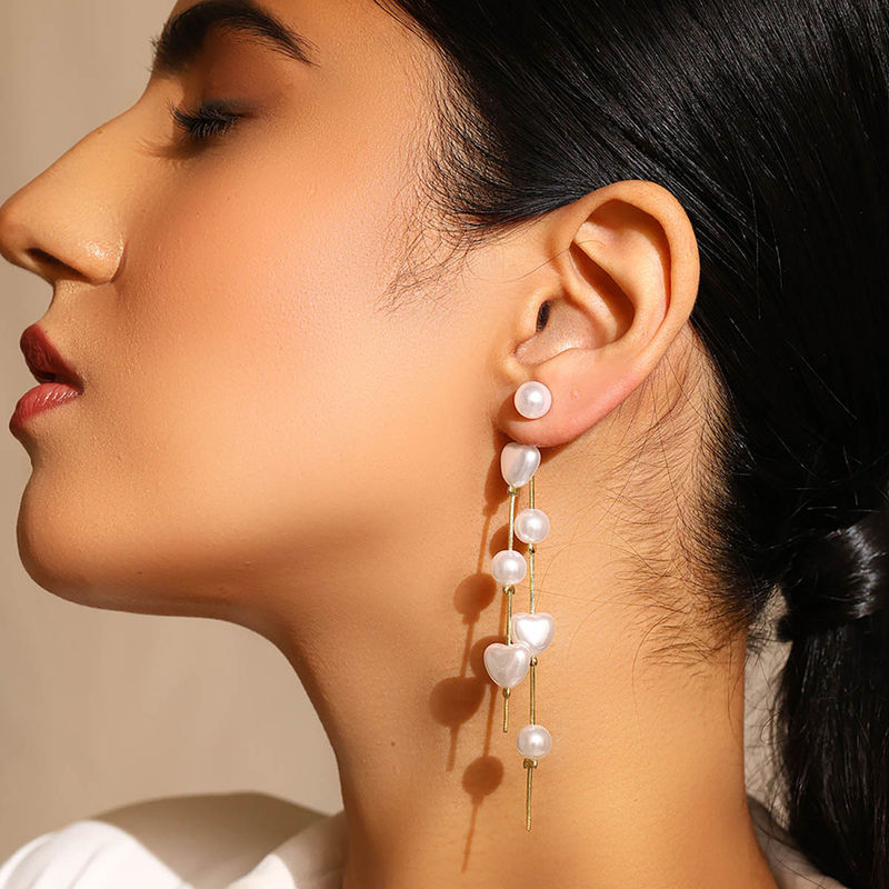 Buy PRITA Pearl Studded Gold Plated Tassels Pearls Danglers Earrings Online