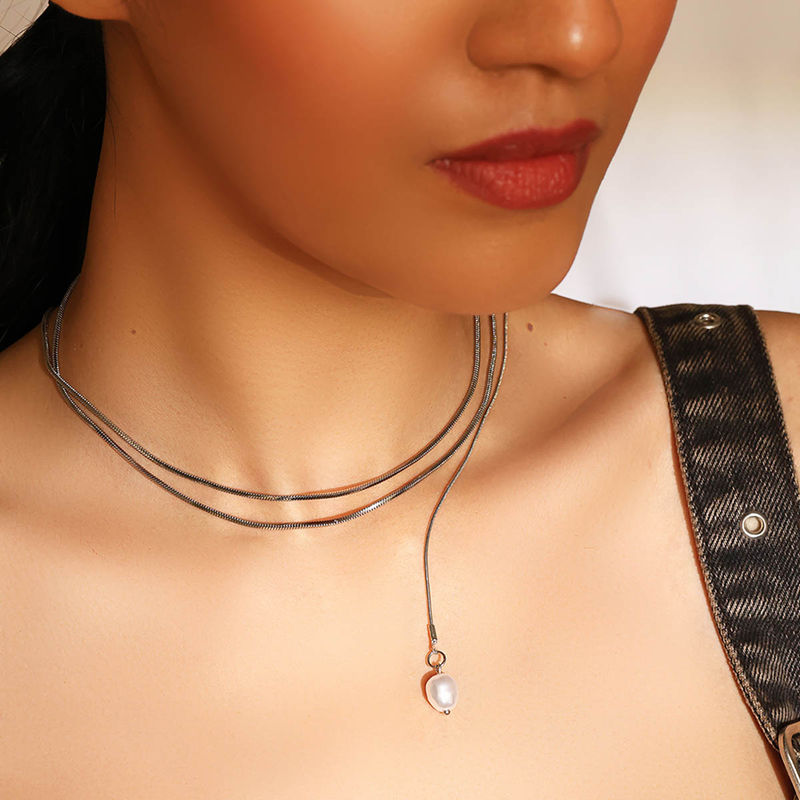 Buy PRITA Silver Plated Dual Layered Pearl Elegant Necklace Online