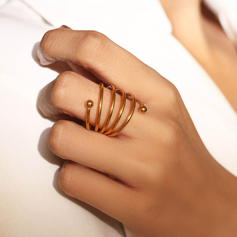 Buy PRITA Swirl Gold Plated Layered Adjustable Ring Online