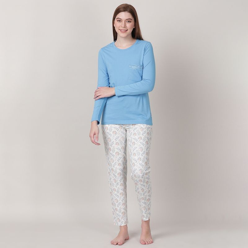 Buy Mackly Womens Printed Nightsuit - Blue (Set of 2) Online