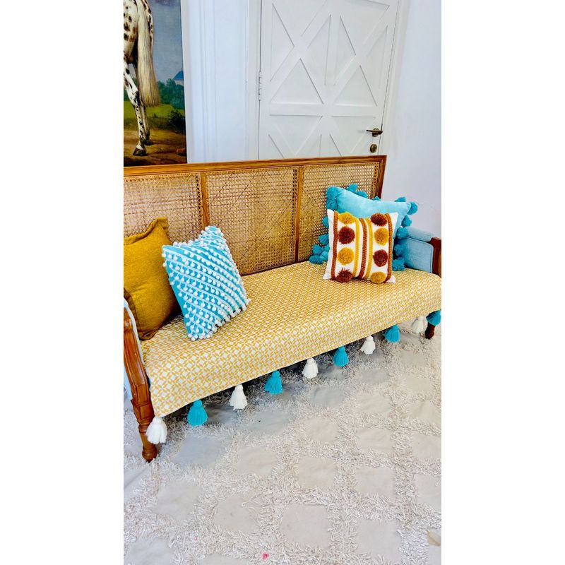 Buy THROW PILLOW Yellow Diamond Shape Print with Tassels Sofa Cover Online