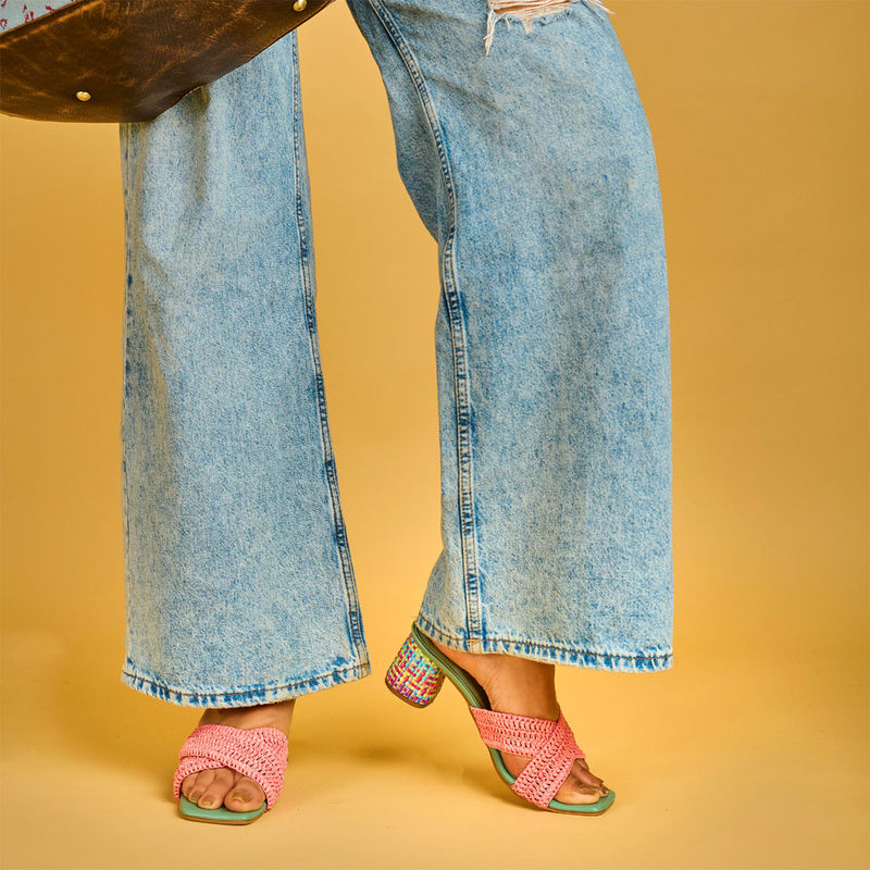 Buy CHERE Peach Cross Strap Sandal Heels Online