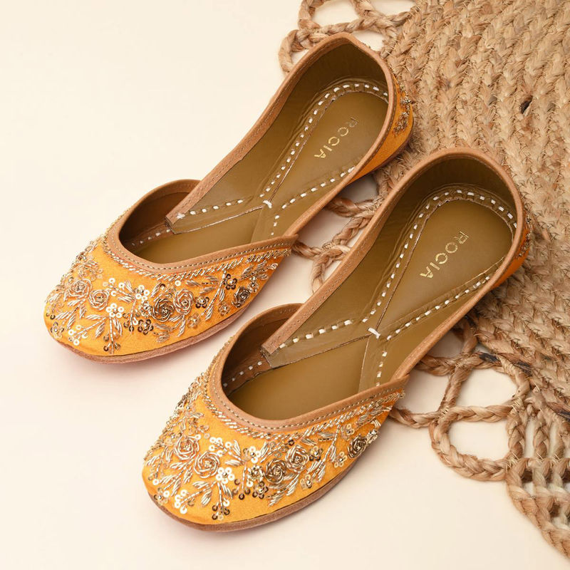 Buy ROCIA By Regal Orange Women Embroidered Jutties Online