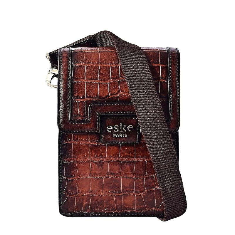 Buy Eske Burg Tan Textured Genuine Leather Crossbody Bag Online