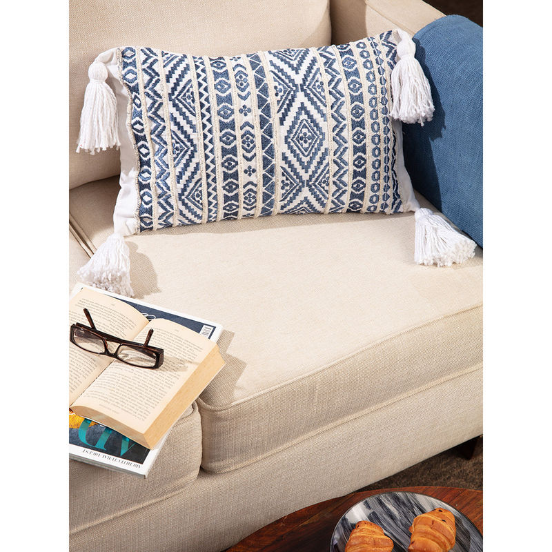 Buy Twig & Twine Azul Cotton Navy Emb Cushion Cover Online