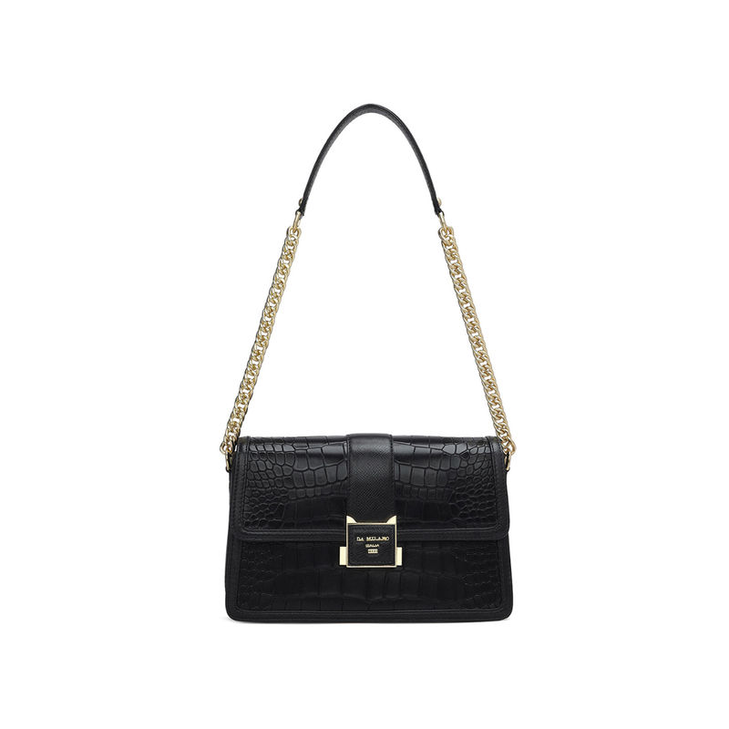 Buy Da Milano Black Cro Franzy Leather Shoulder Bag Online
