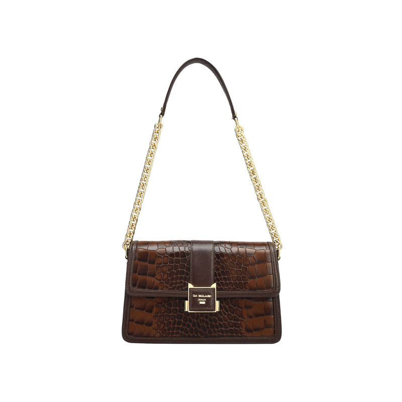 Buy Da Milano Brown Cro Franzy Leather Shoulder Bag Online