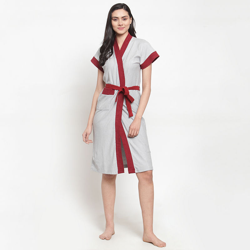 Secret Wish Women's Solid Cotton Grey Bath Robe (Free Size): Buy Secret ...