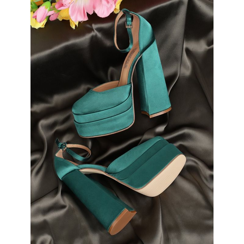 Buy Truffle Collection Teal Solid Heels Online