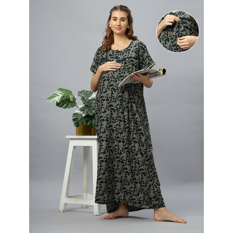 Buy Mamma's Maternity Green Printed Maternity Nighty Online