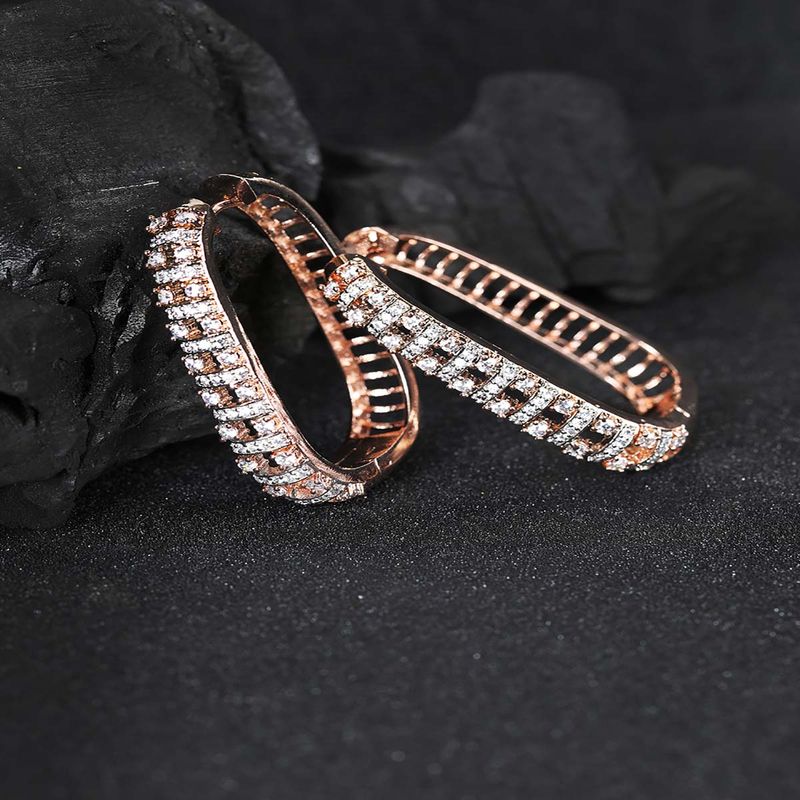 Buy Priyaasi Rose Gold-Plated American Diamond Studded Hoop earrings Online