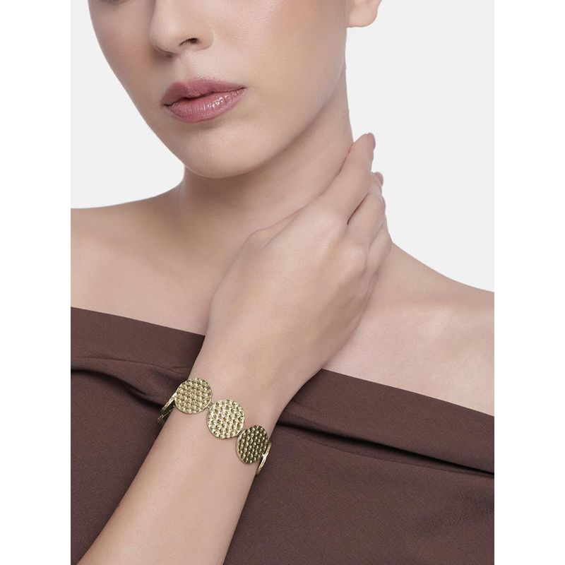 Buy Estele Gold Plated Circular Design Interlinked Adjustable Beaten Gold Bracelet for Women Online