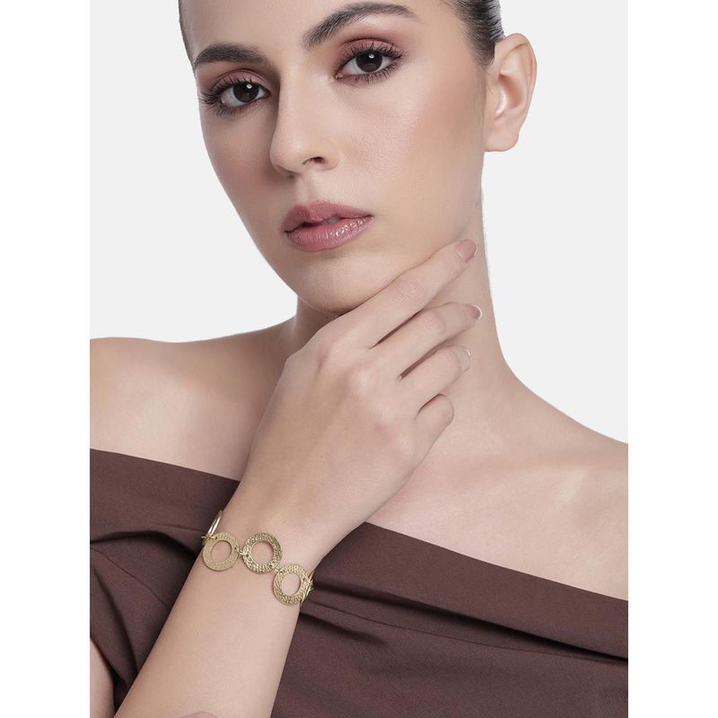 Buy Estele Gold Plated Circular Locket Interlinked Adjustable Beaten Gold Bracelet for Women Online