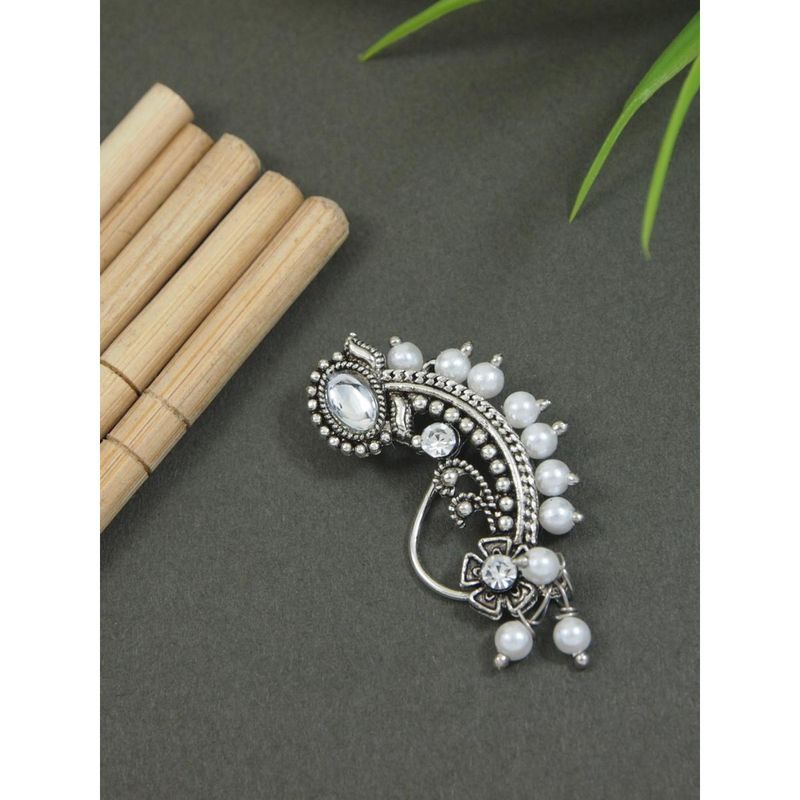 Buy I Jewels Silver Plated Traditional Maharashtrian Non Piercing White ...