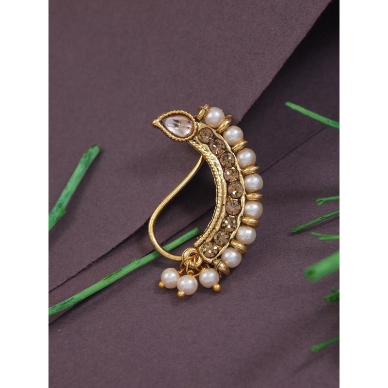 Buy I Jewels Maharashtrian Ethnic Gold-Plated Pressing Nath Nose Pins ...