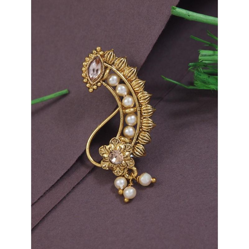 Buy I Jewels Traditional Maharashtrian Gold-Plated Pressing Nath Nose ...