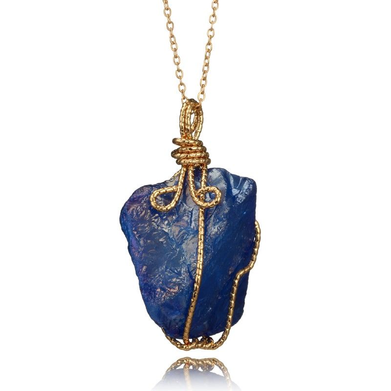 Buy Femnmas Navy Blue Melted Opal Stone Pendant Necklace Online